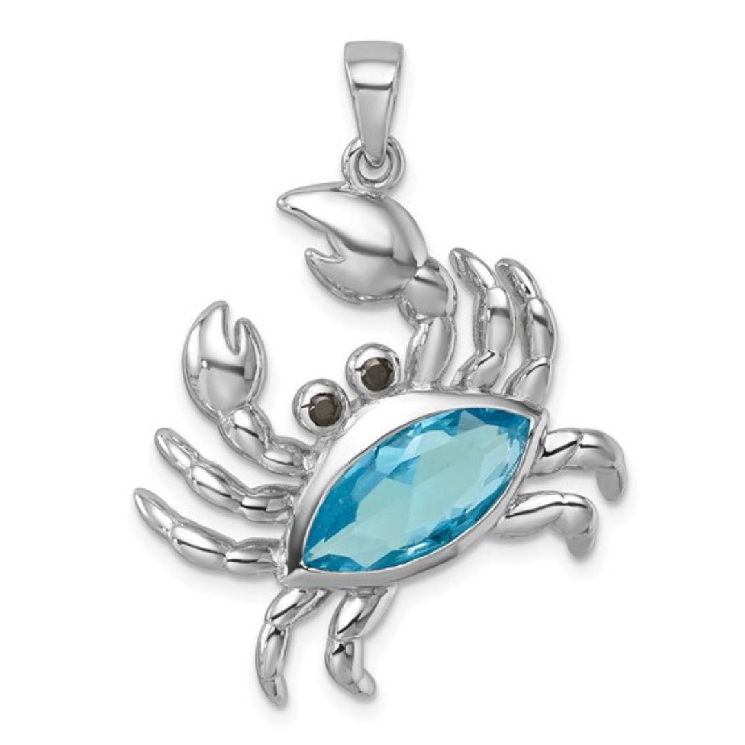 Sterling Silver Crab with Blue Crystal Pendant